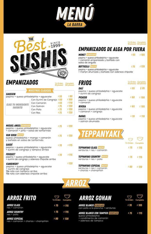 Carta de La Barra Sushi & Burger, Saltillo, Calle Mariano Abasolo 3076