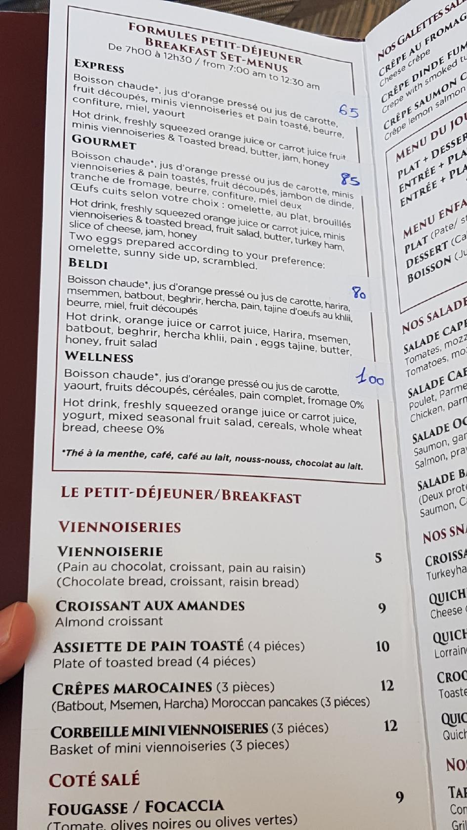 Menu au La Table du Marché restaurant, Tanger, Marina Bay