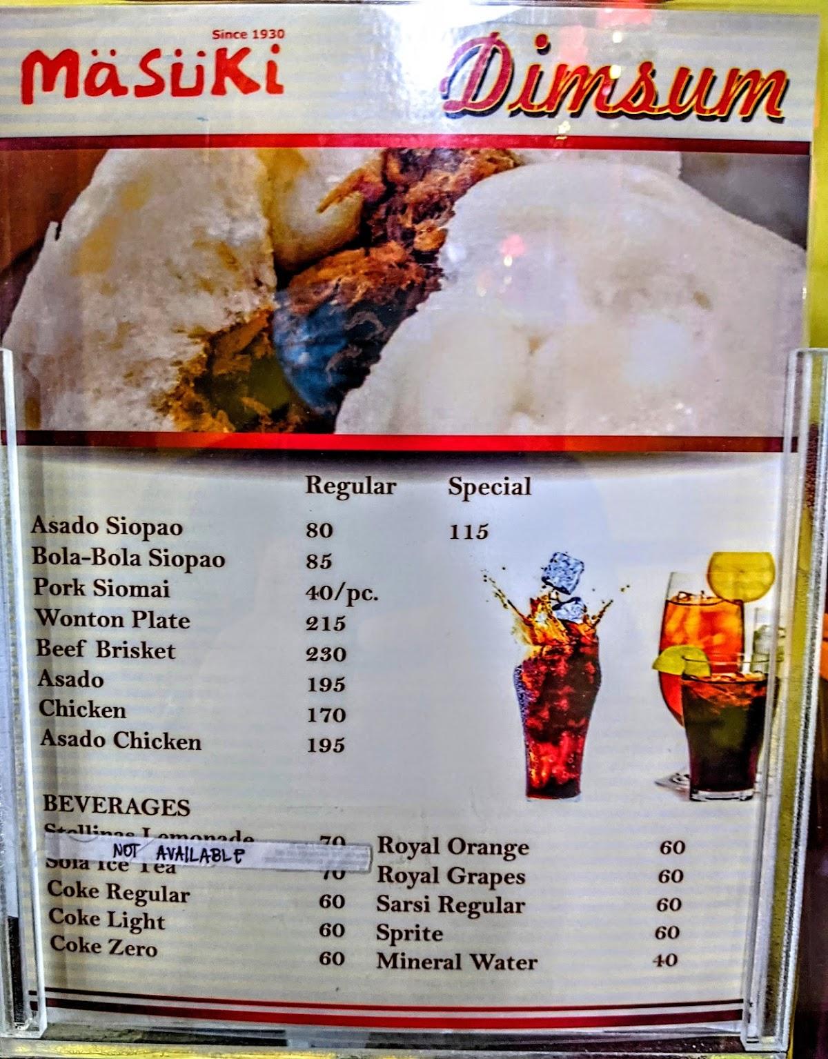 Menu at Masuki restaurant, San Juan, Ortigas Avenue corner
