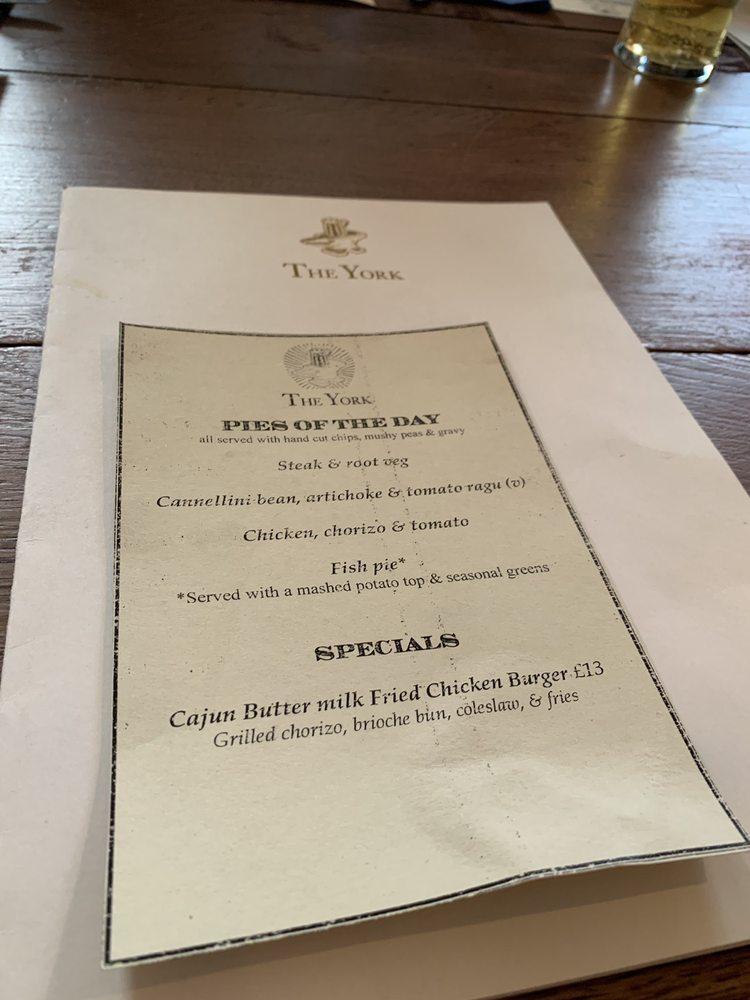 Menu at The York pub & bar, Sheffield