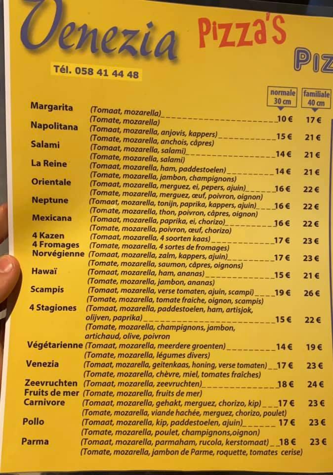 Menu at Venezia, De Panne