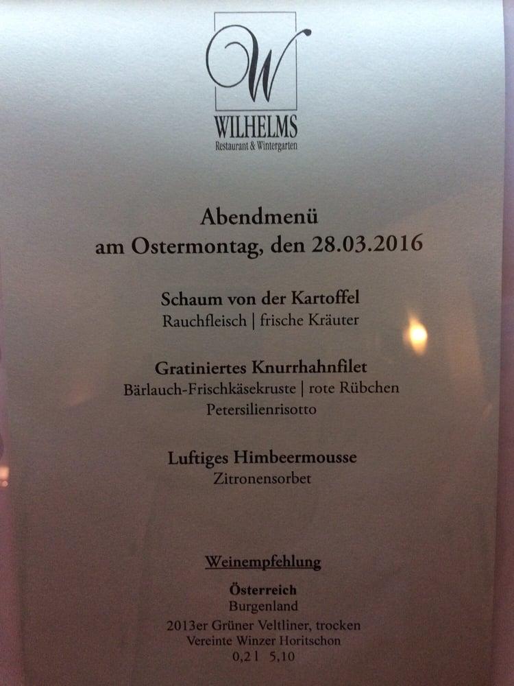 Speisekarte von Wilhelms Bistro restaurant, Kühlungsborn