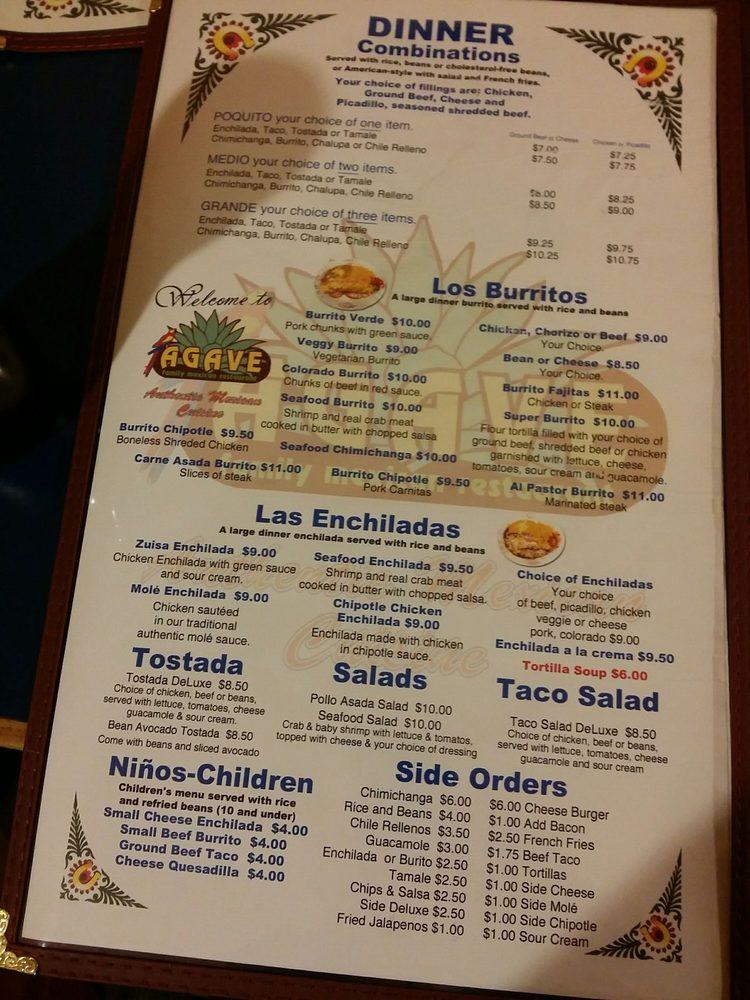 Carta de Agave Family Mexican Restaurant, Afton, 470 Washington St