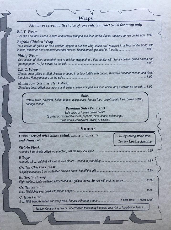 Menu at Crossroads Bar & Grill, Center