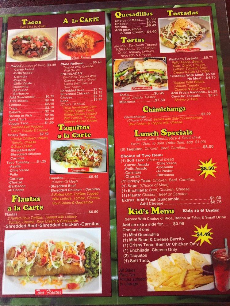 Menu at Don Pancho's Mexican Food restaurant, Wildomar