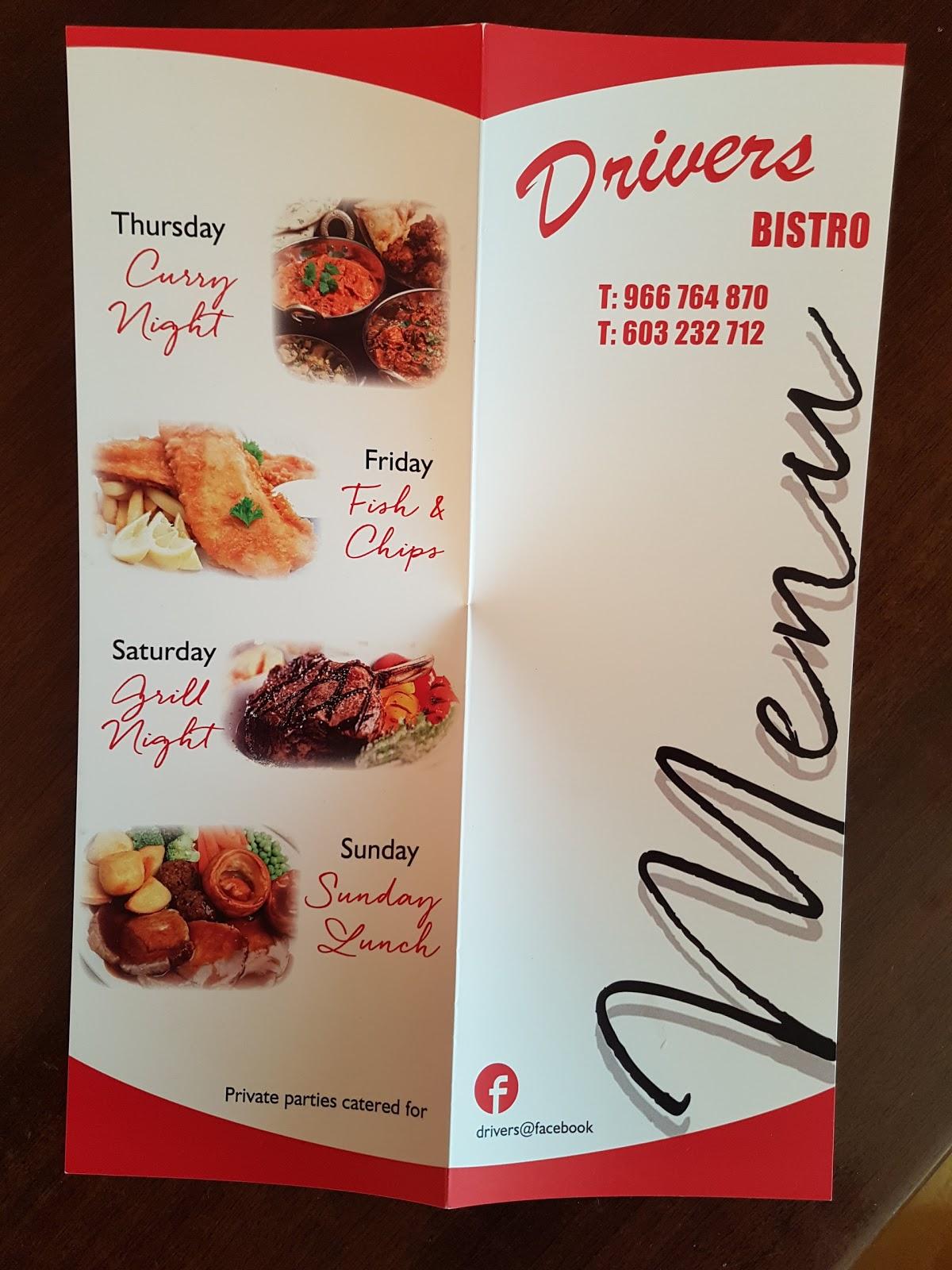 Menu at Drivers Bar & Bistro Villamartin, Villamartín