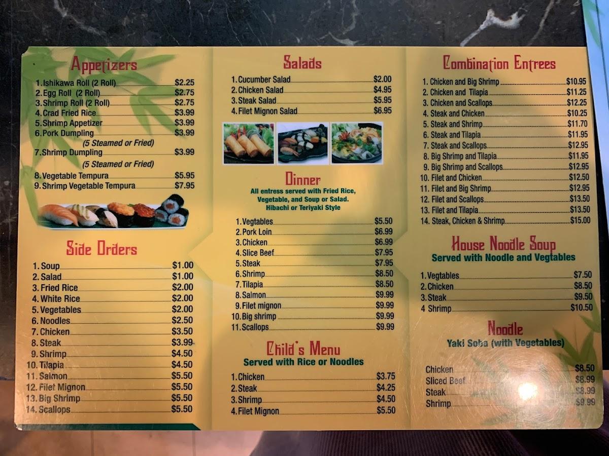 Menu at Ishikawa restaurant, High Point