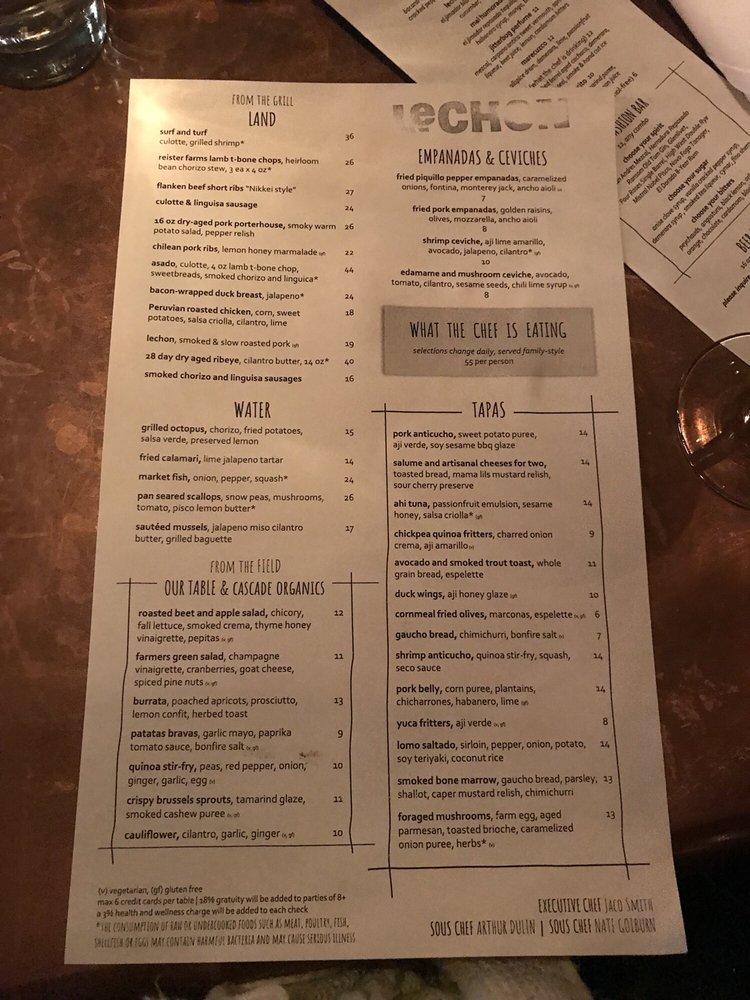 Menu at Lechon pub & bar, Portland