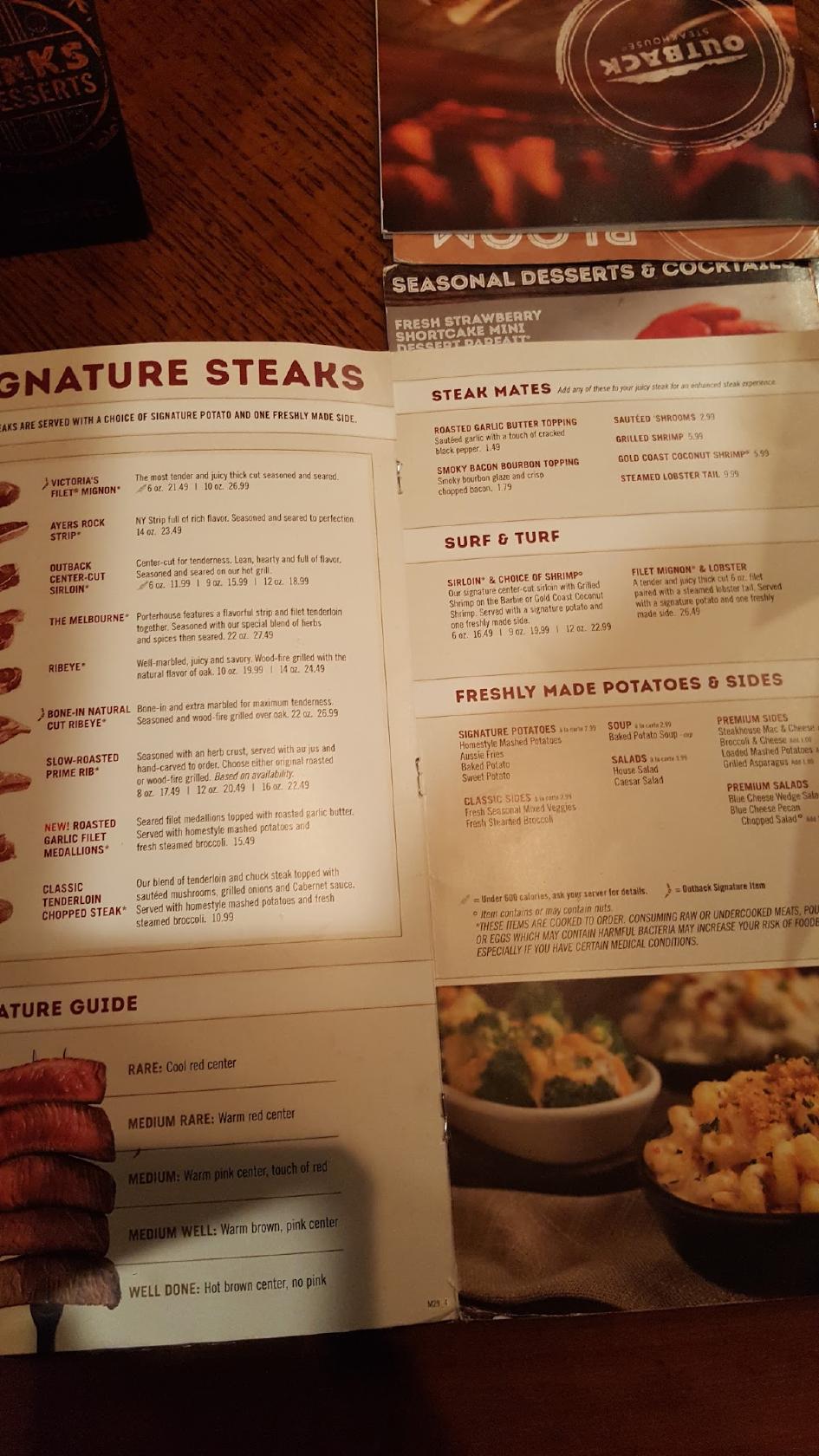 Menu at Outback Steakhouse, Lumberton