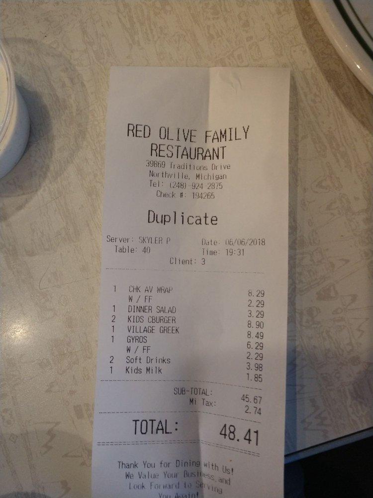 Menu at Red Olive Restaurant - Northville, Novi, Traditions Dr