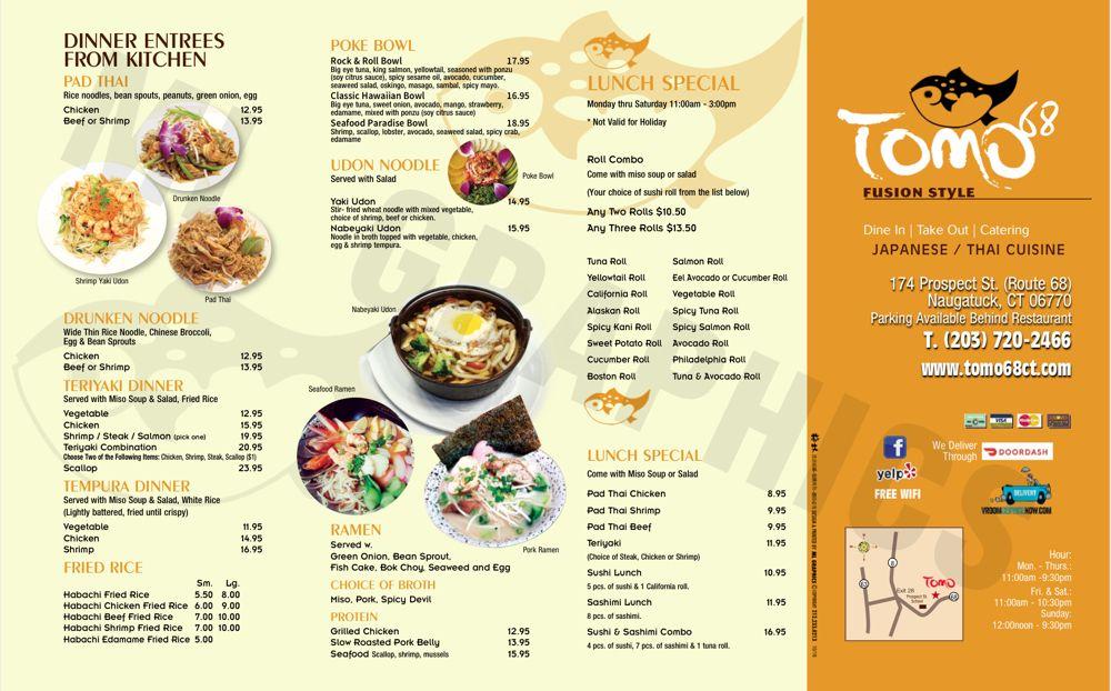 Menu at Tomo 68 restaurant, Naugatuck