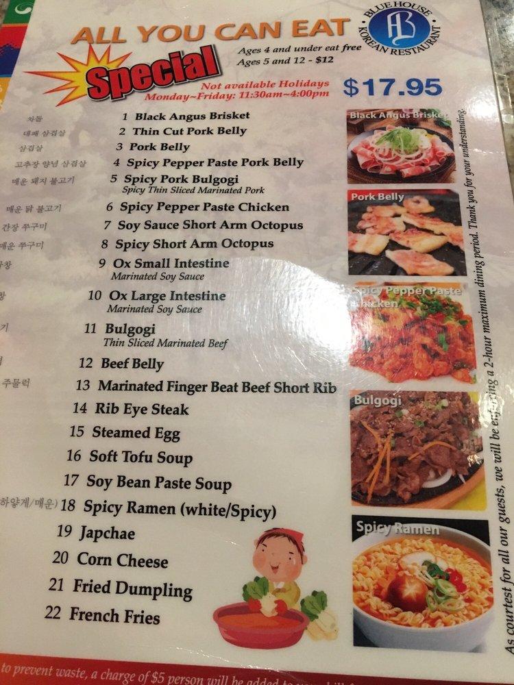 Menu at Blue House Korean BBQ, Sacramento