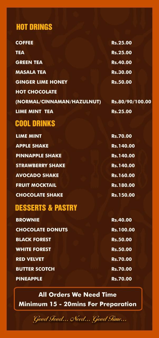 Menu at Manna Cafe (Multi Cuisine Restaurant) & Homestay, Kodaikanal