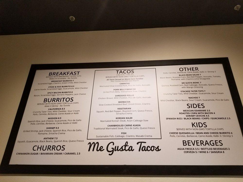 Menu at Me Gusta Tacos restaurant, Henderson, Village Walk Dr #153