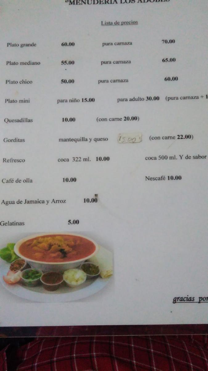 Carta del restaurante Menuderia Los Adobes, Guadalajara