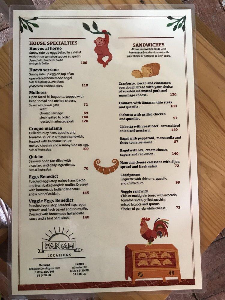 Carta de cafetería PAN:AM, Oaxaca, Abasolo 103 Centro