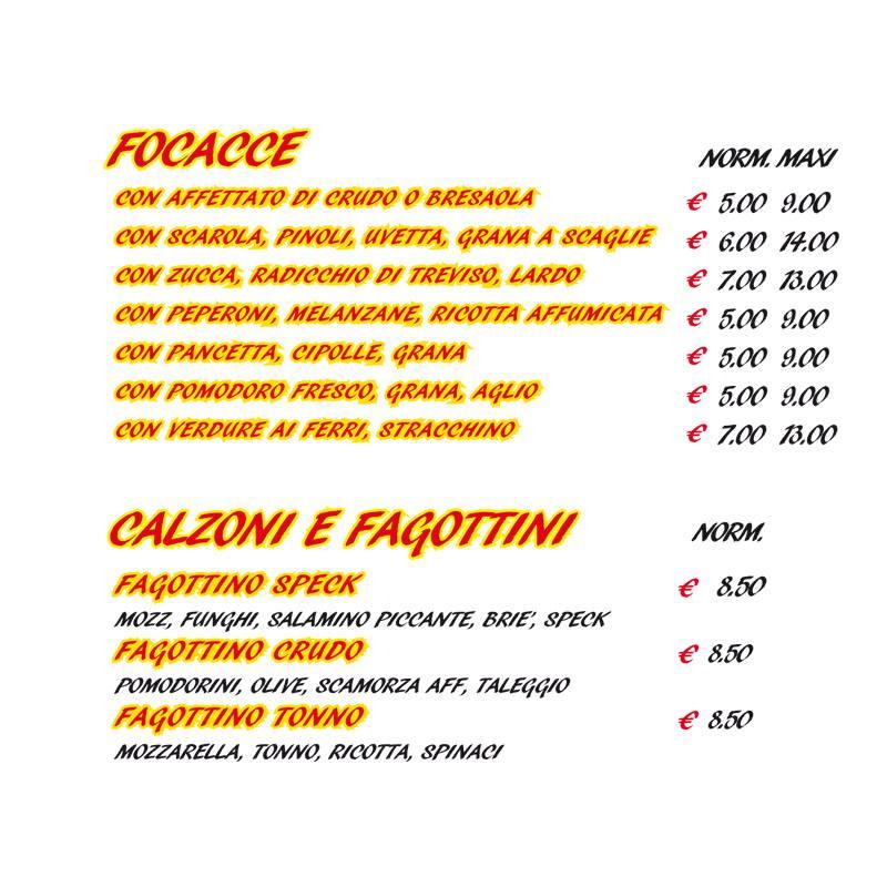 Menu at Rosso Raffo pizzeria, Belluno