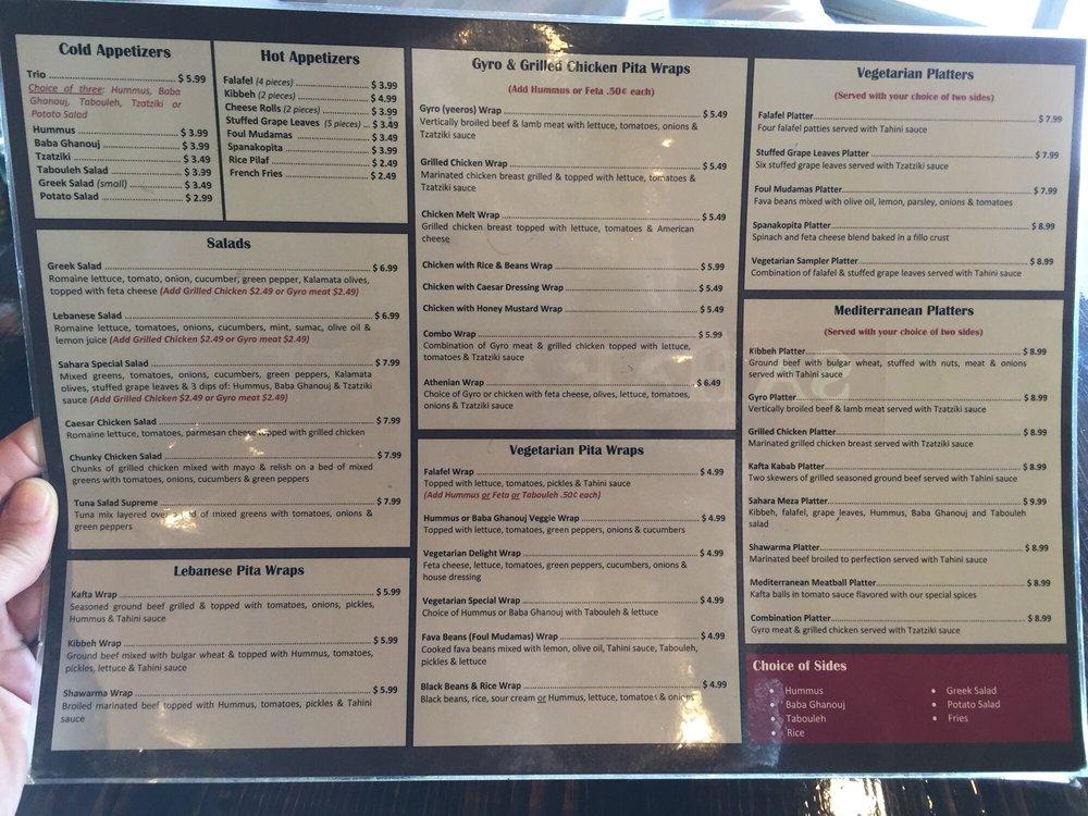 Menu at Sahara Cafe & Mediterranean Foods, Sarasota