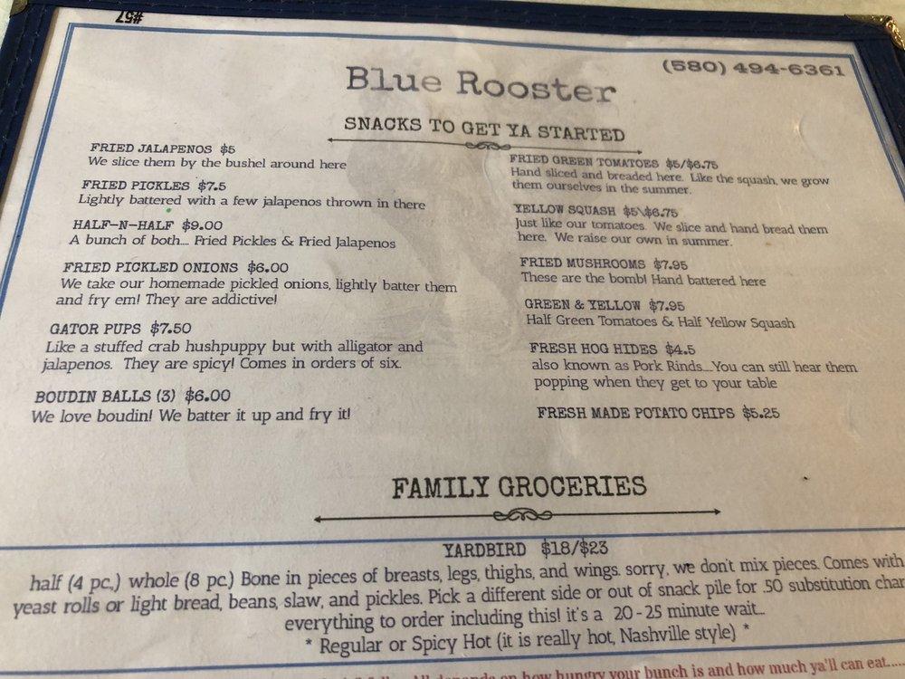 Menu at The Blue Rooster Restaurant, Broken Bow, N US Hwy 259
