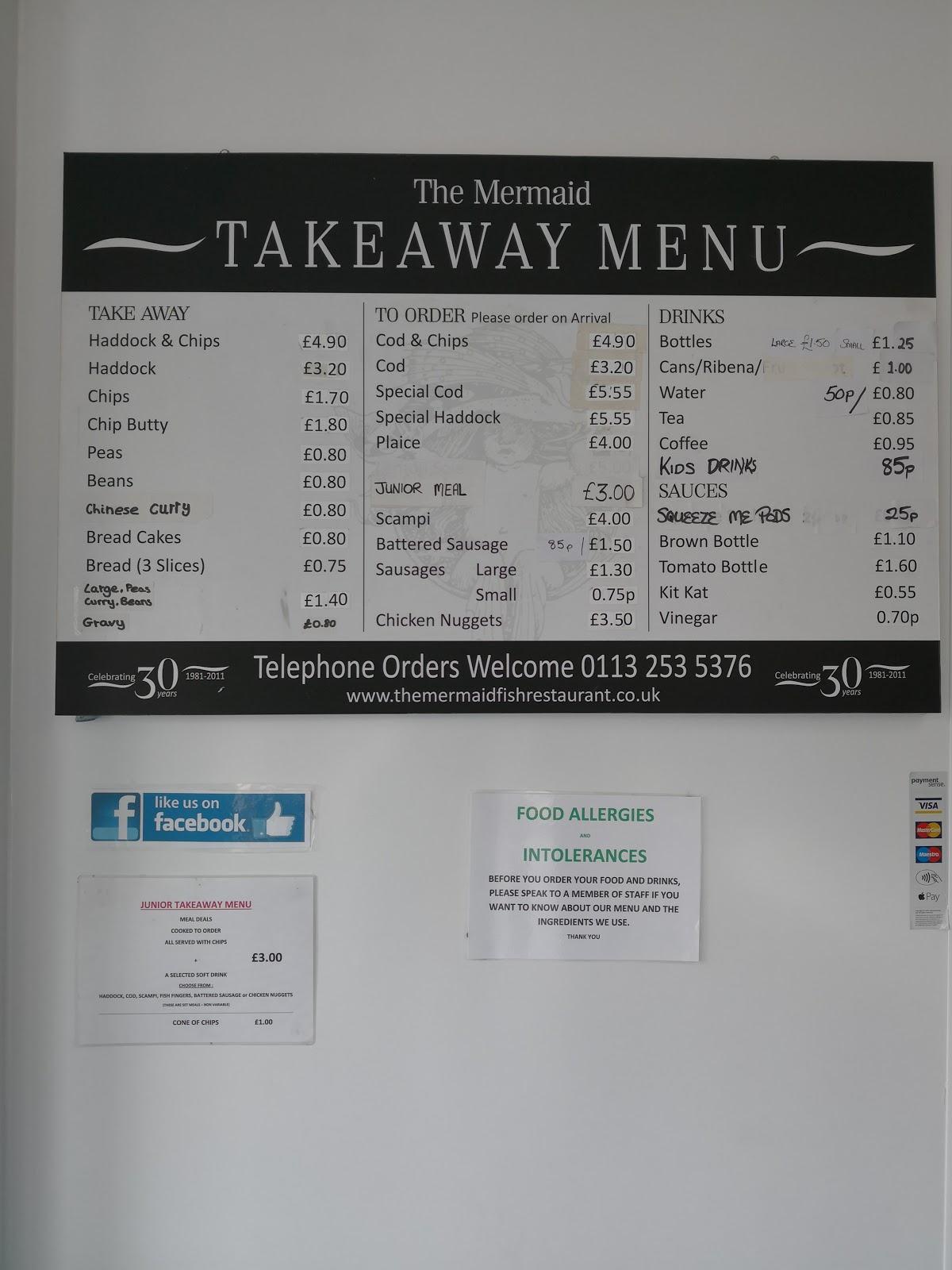 Menu at The Mermaid Fish Restaurant, Leeds