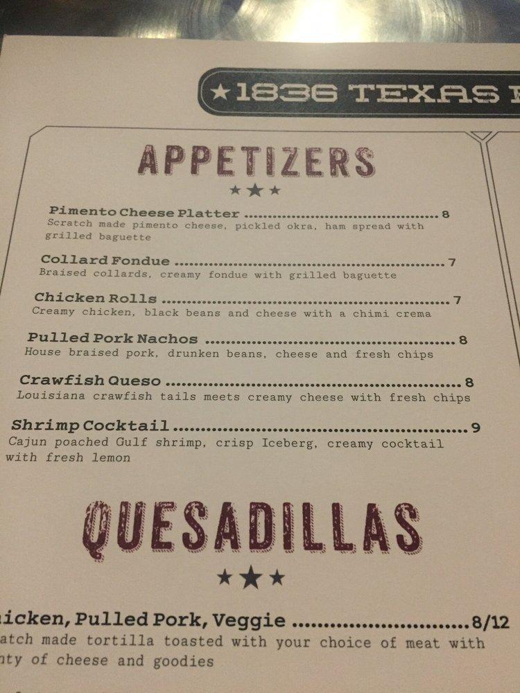 Menu at 1836 Texas Kitchen pub & bar, Tyler, Crow Rd