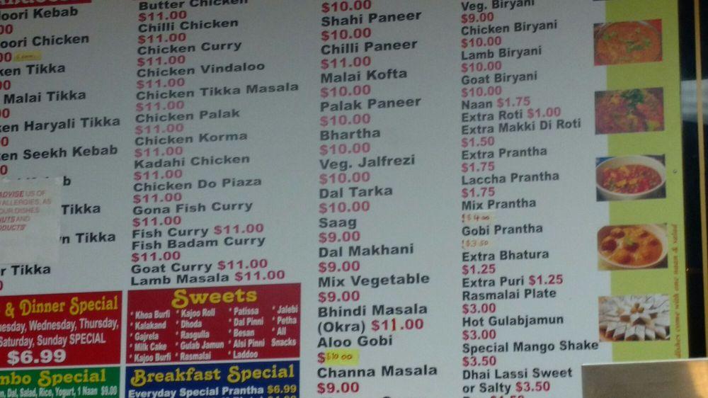 Menu at Agra Sweets desserts, Burnaby