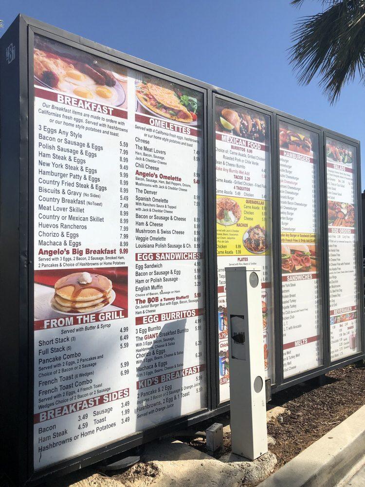 Menu at Angelo's Burgers restaurant, Moreno Valley
