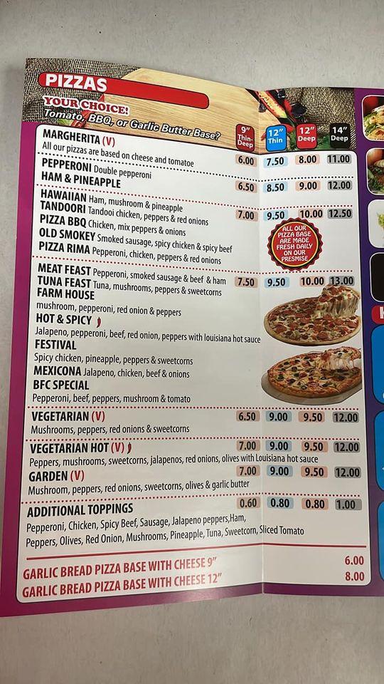 Menu at BFC Pizza & Kebab fast food, Ilsington