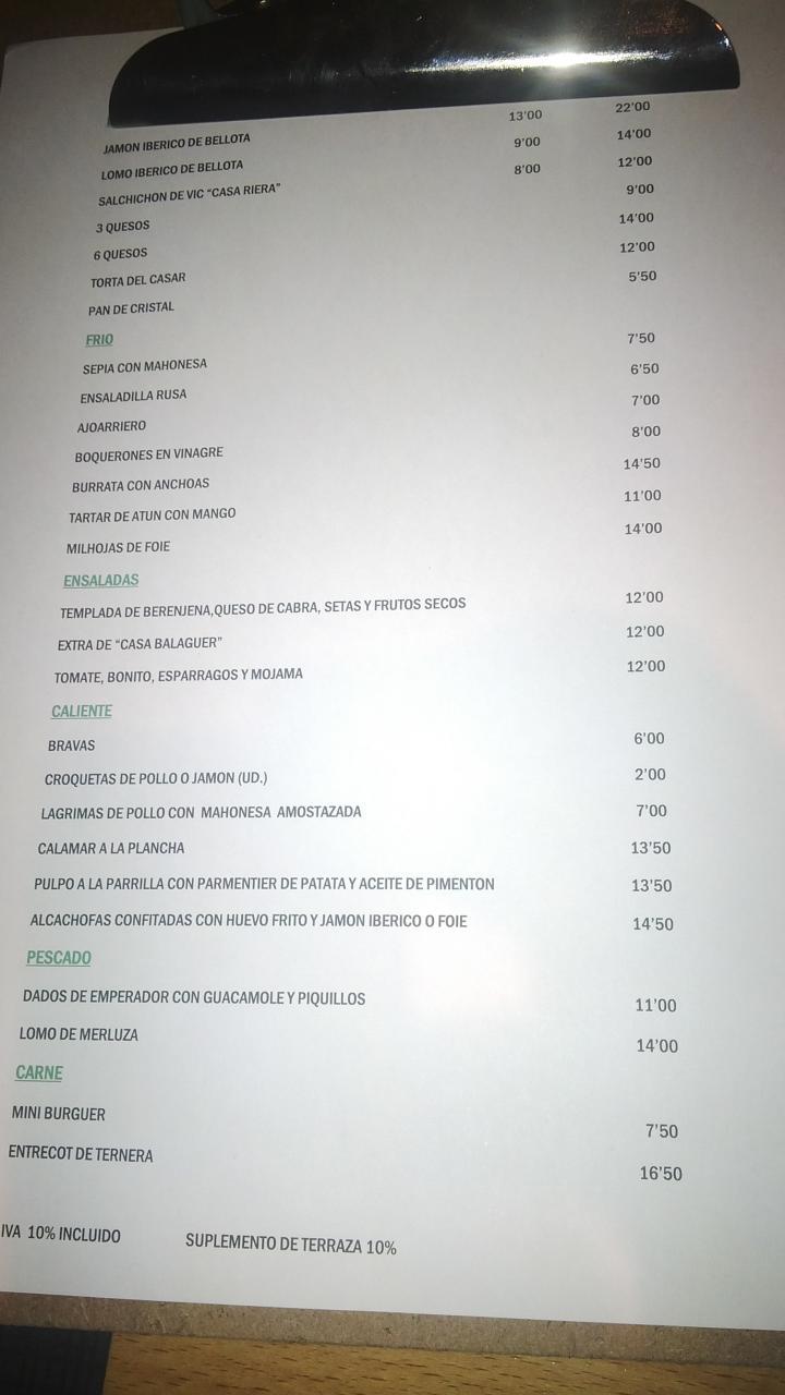 Menu at Bocado Bar, Valencia, Pg. de l'Albereda