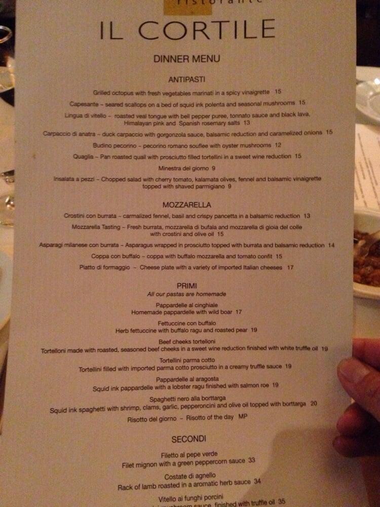 Menu at Il Cortile Ristorante restaurant, Paso Robles