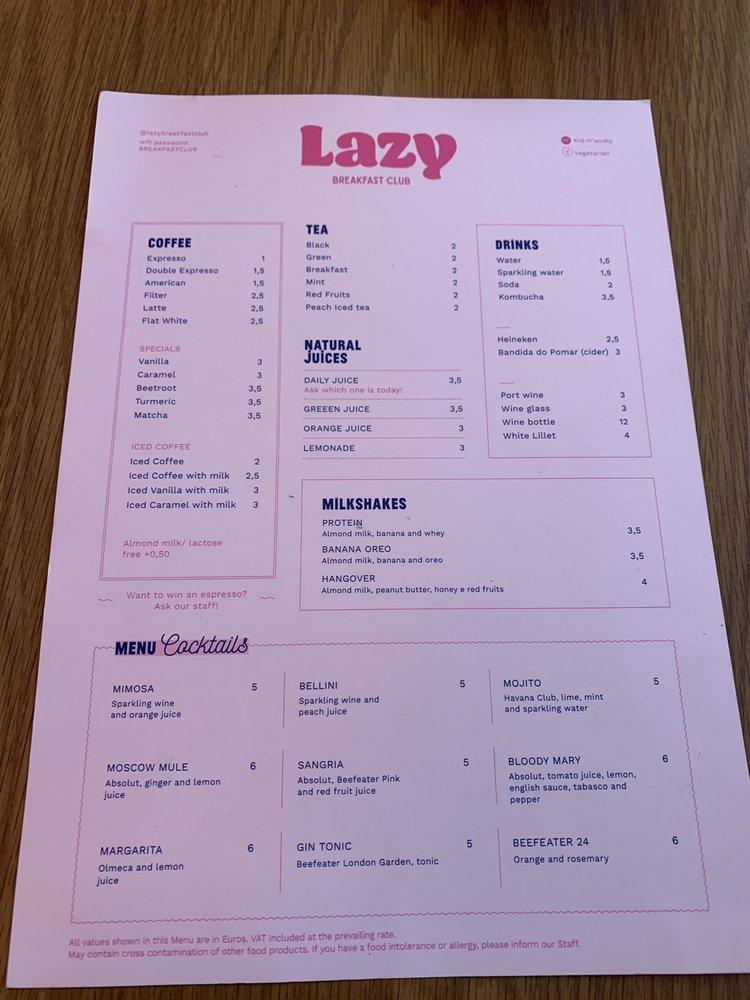 Menu em Lazy, Porto