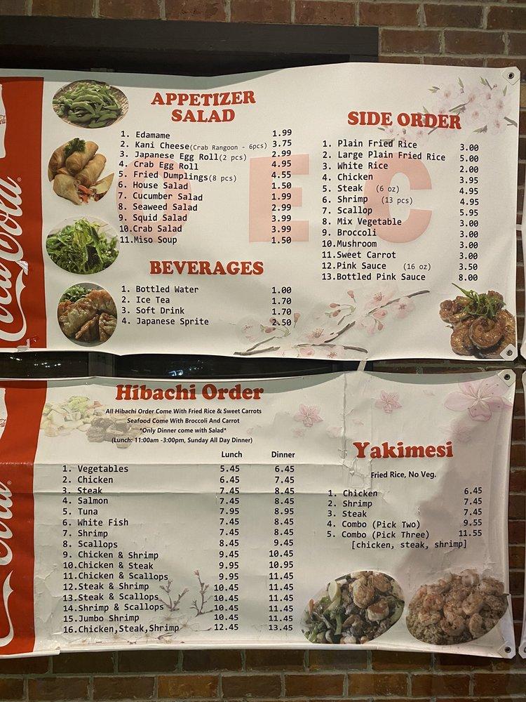 Menu at OEC Japanese Express restaurant, Hattiesburg, Hardy St