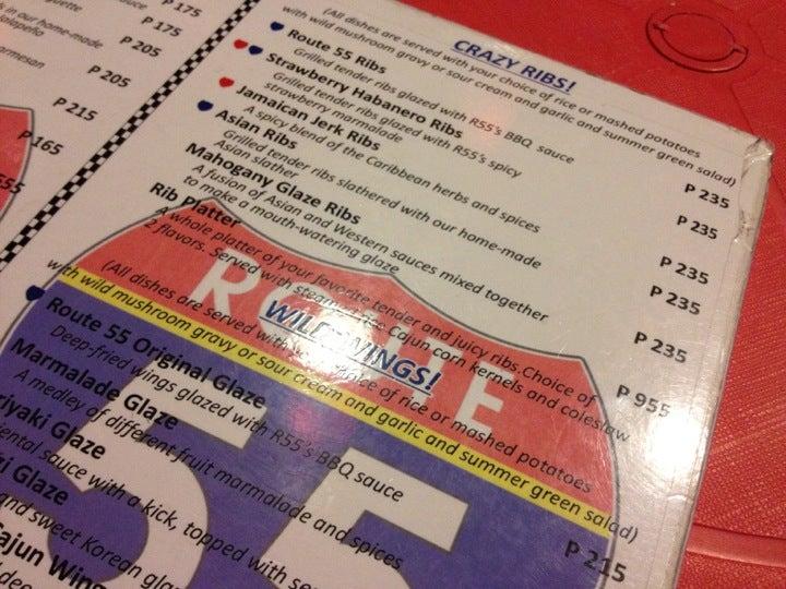 Menu at Route 55 restaurant, Baguio