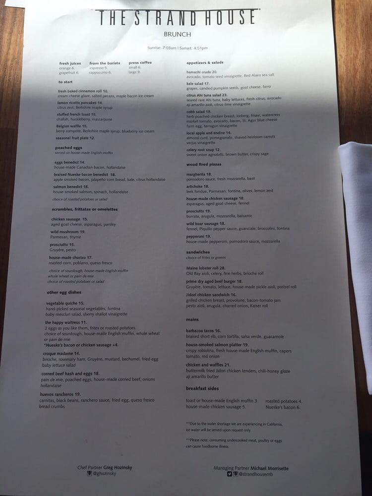 Menu at The Strand House pub & bar, Manhattan Beach