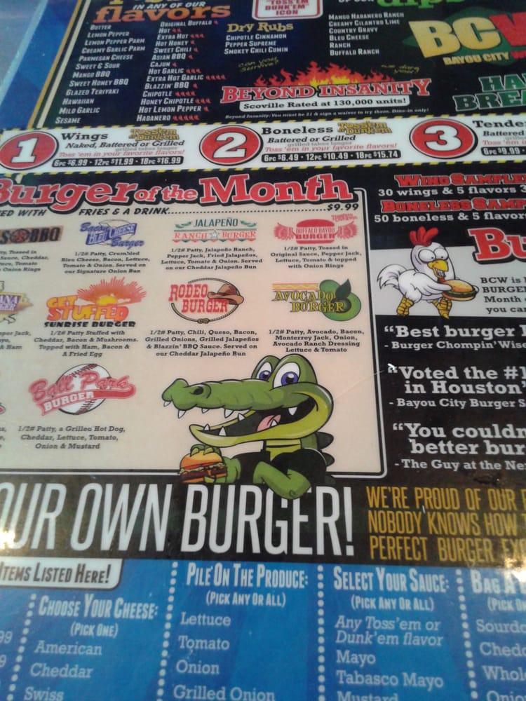 Menu at Bayou City Wings pub & bar, Baytown, Garth Rd