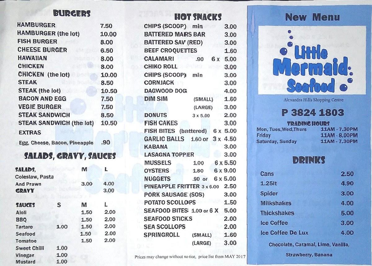 Menu at Blue Ocean takeaway restaurant, Alexandra Hills