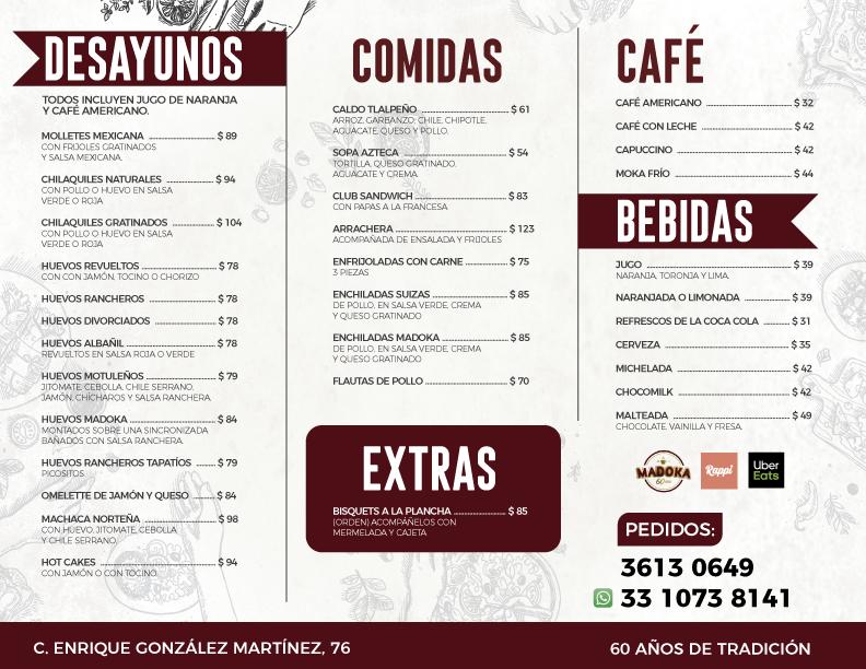 Menu at Café Madoka, Guadalajara