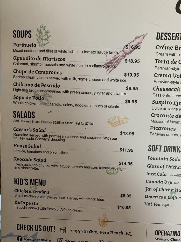 Menu at Ceviche 28 pub & bar, Vero Beach
