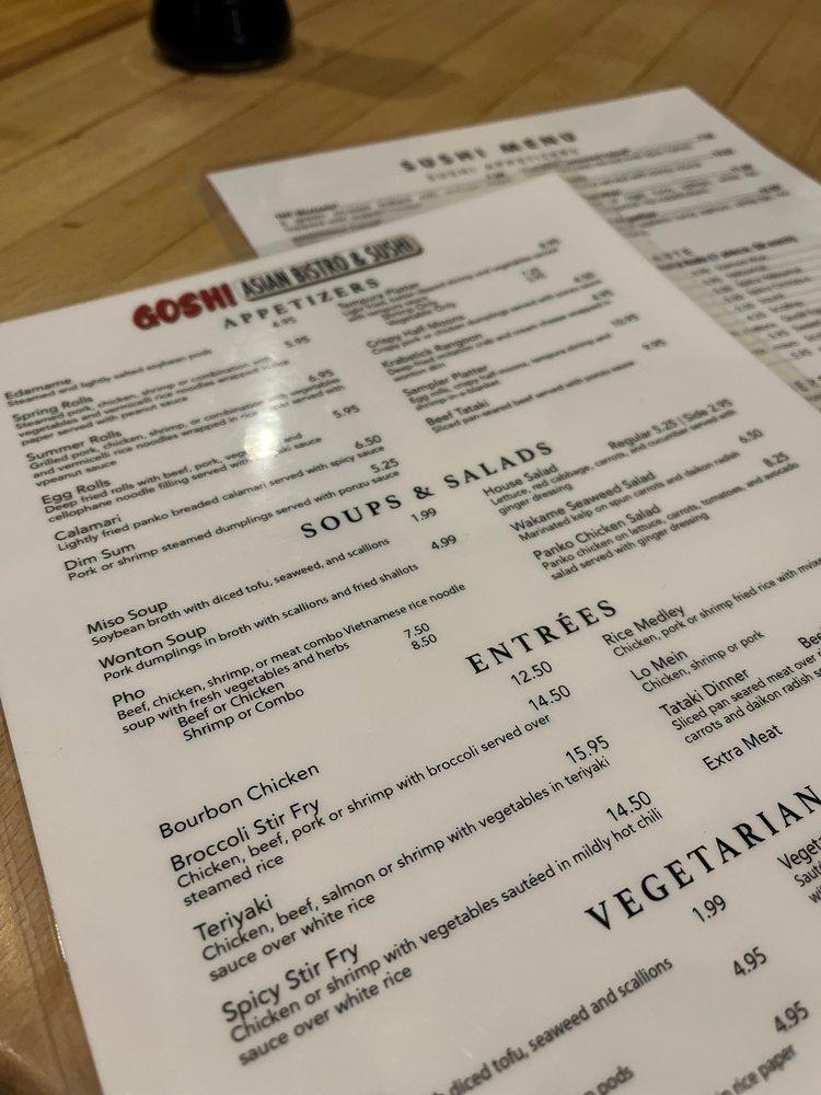 Menu at Gosh! Asian Bistro & Sushi restaurant, Lakeland