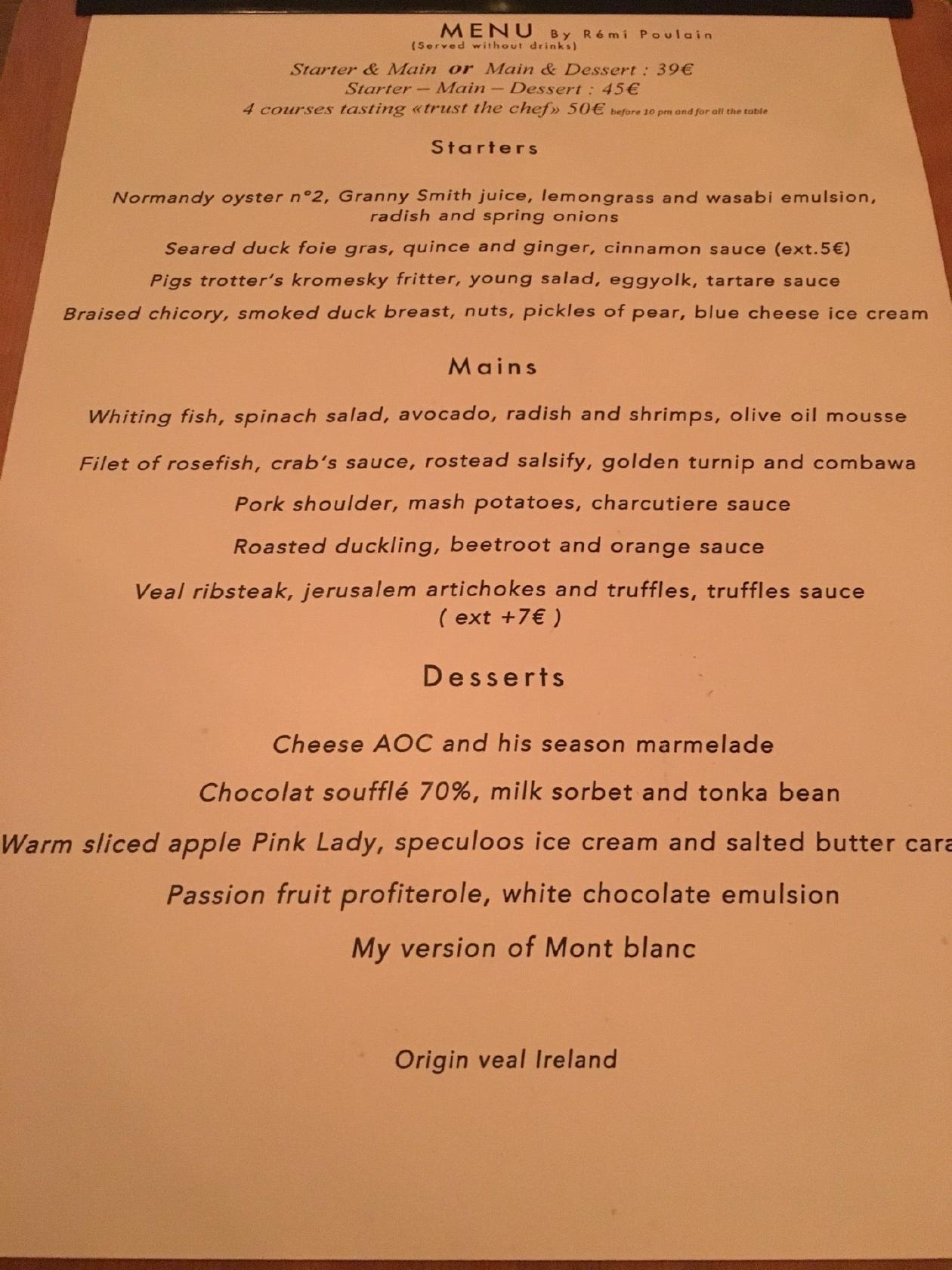 Carta del restaurante Le Christine., Paris, 1 Rue Christine