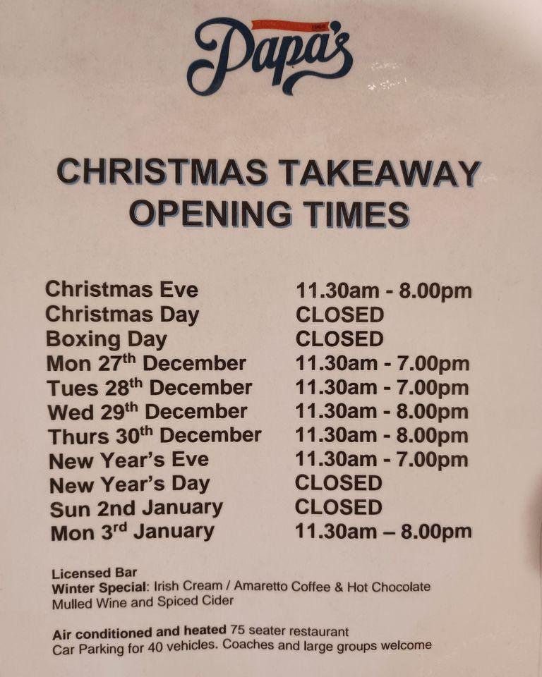Menu at Papa's fast food, Worksop