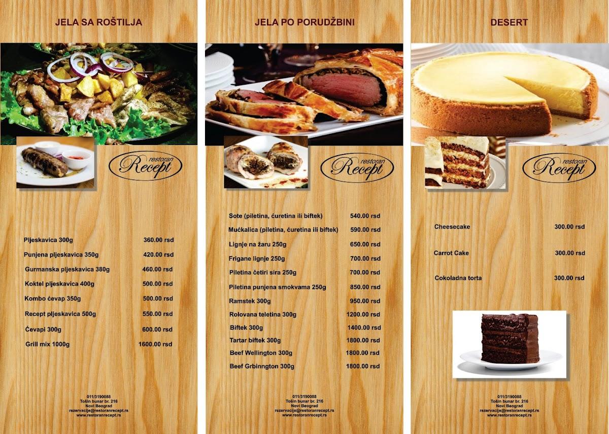 Speisekarte von Restoran Recept restaurant, Belgrad