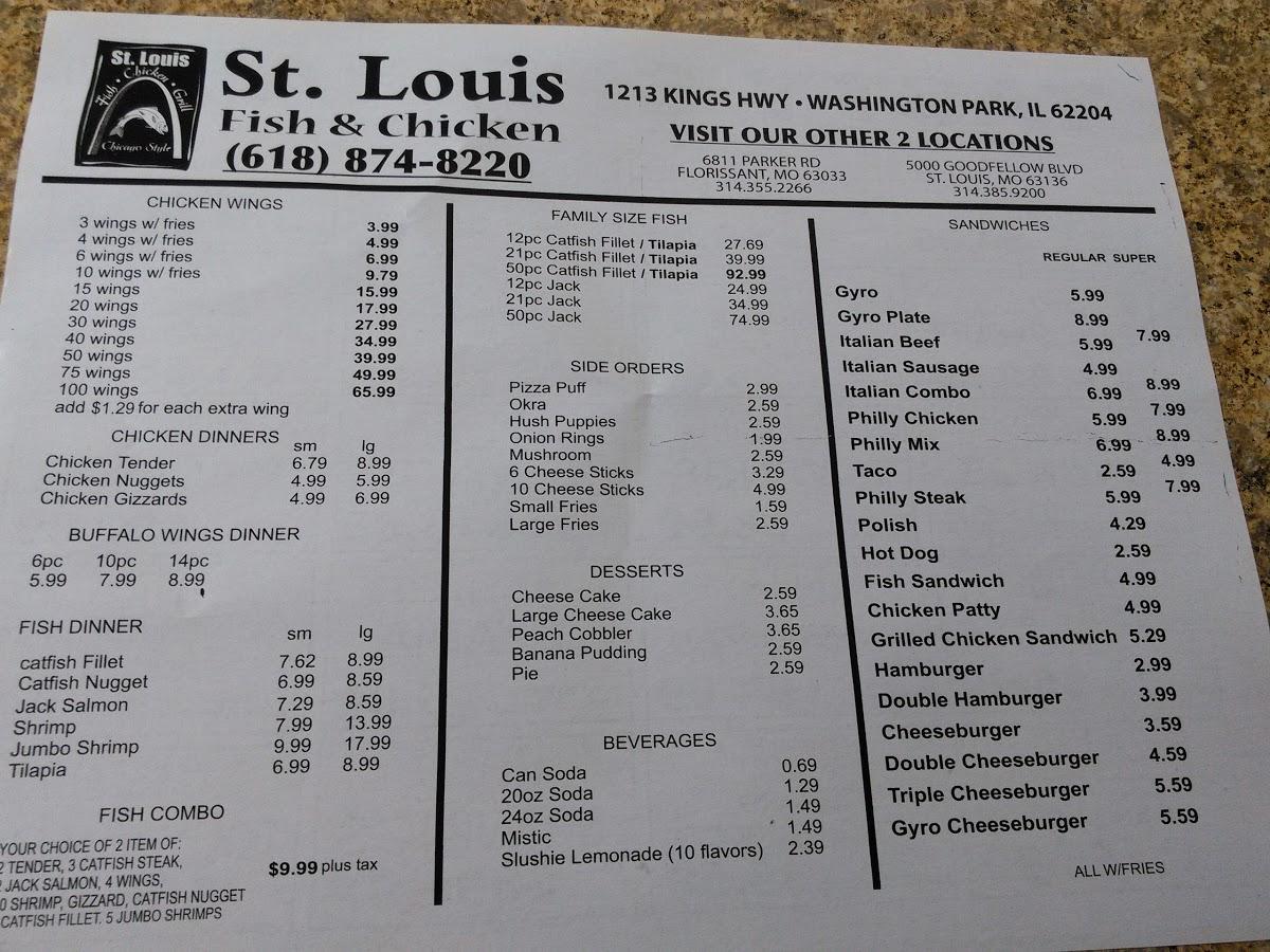 Menu at St Louis Fish & Chicken restaurant, Washington Park
