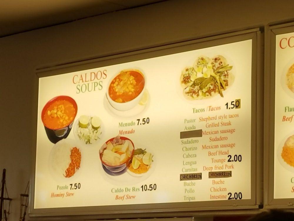 Menu at Taco Mex restaurant, Rio Rancho