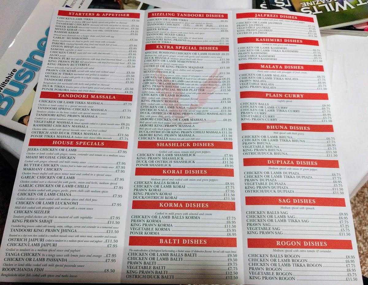 Menu at Tale Of Spice fast food, Trowbridge, 51-52 Castle St