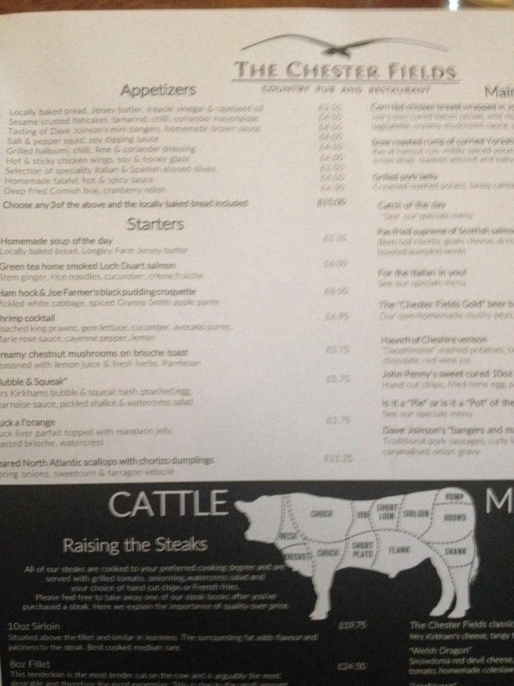Menu at The Chester Fields Country Pub, Restaurant & Wedding Venue, Chester