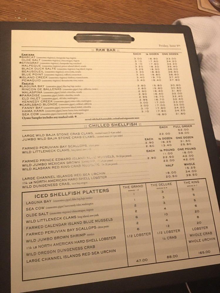 Menu at Water Grill restaurant, Santa Monica, Ocean Ave