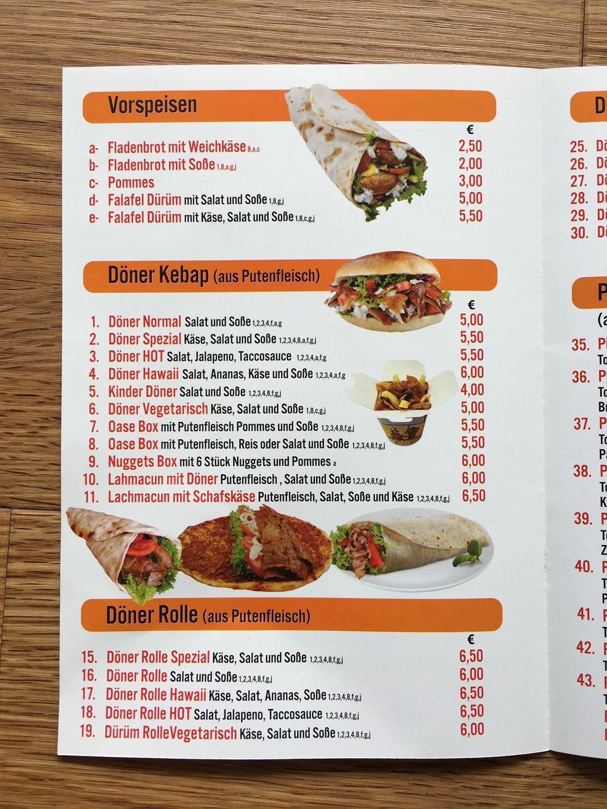 Speisekarte von Döner-Oase Grillimbiß pizza, Mellrichstadt