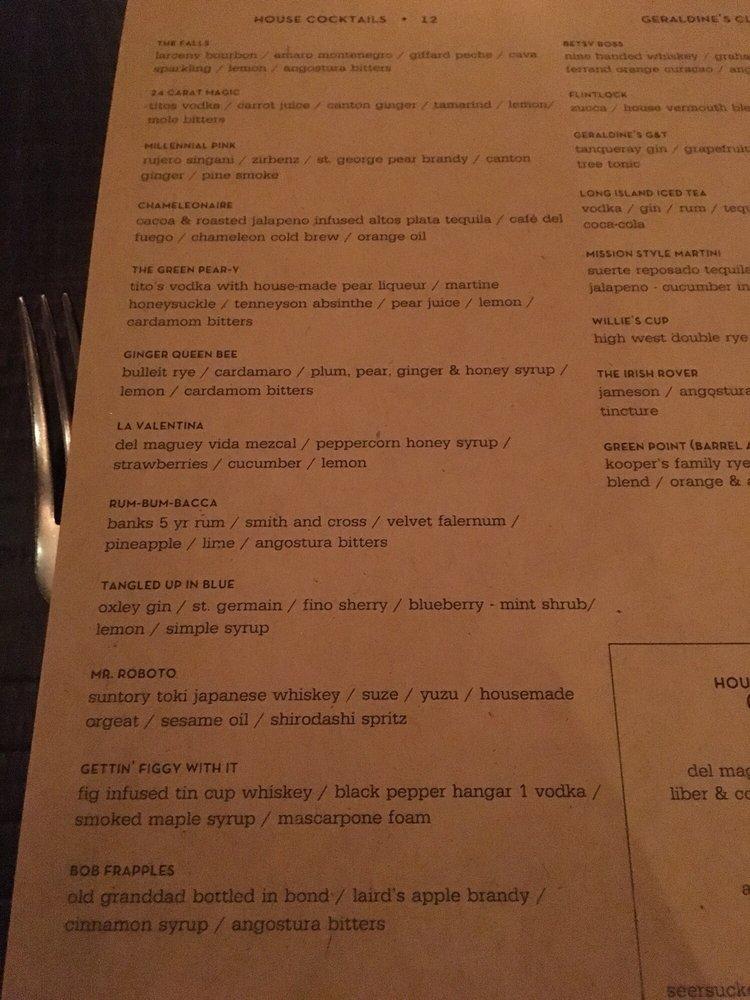 Menu at Geraldine's pub & bar, Austin