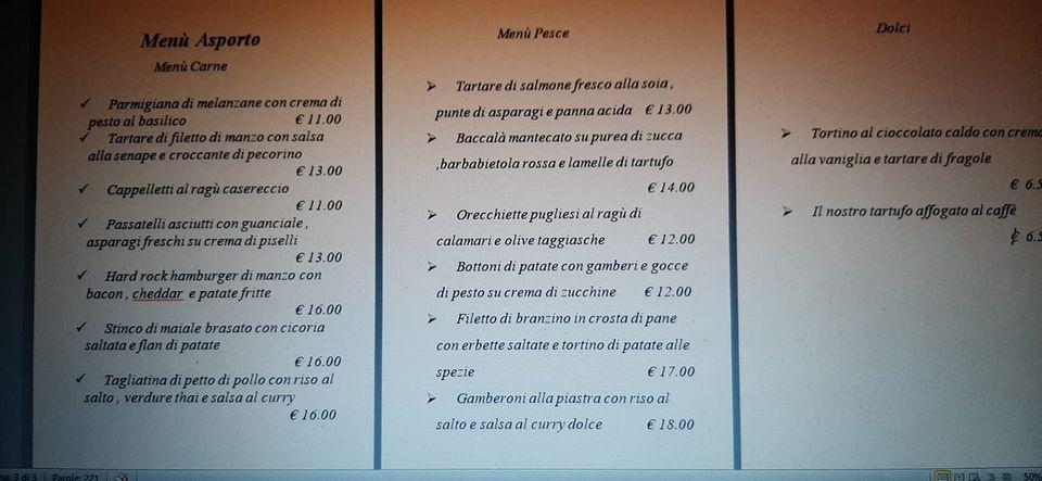 Menu au La Taverna del Molino restaurant, Ravenne